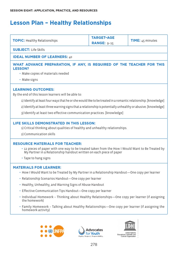 Lesson Plan Healthy Relationships | PDF