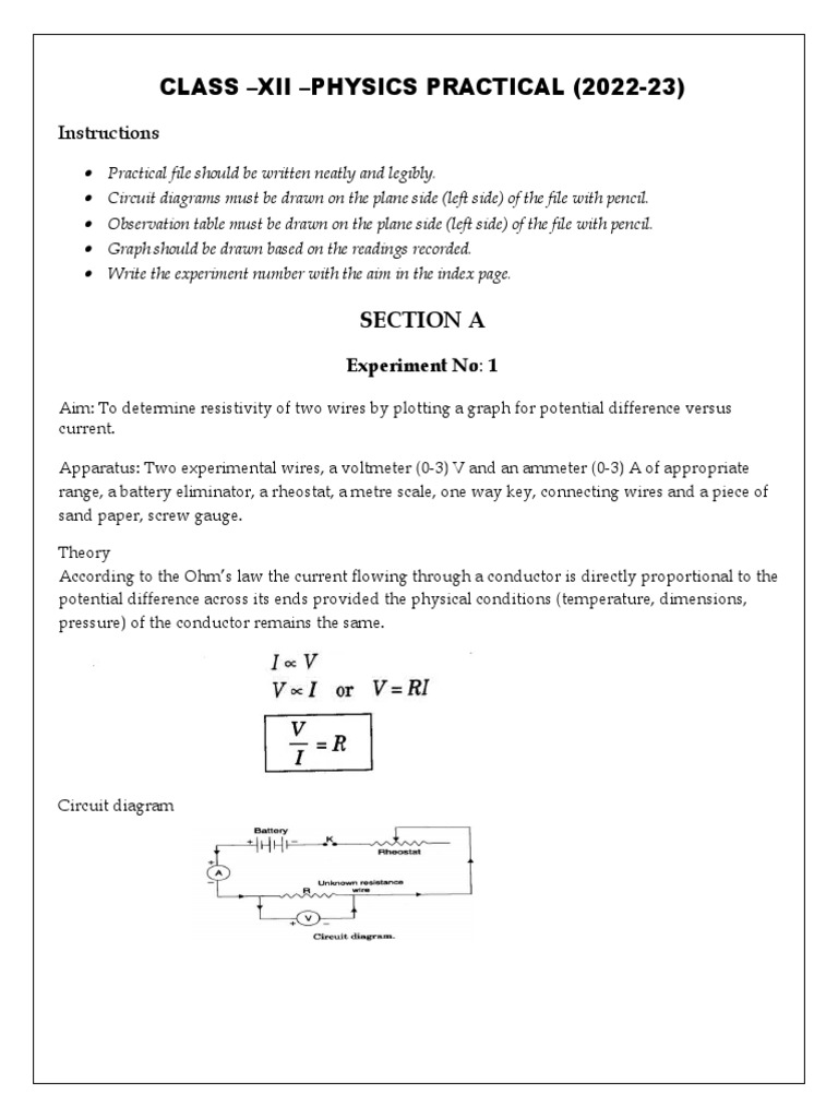 XII Physics Practicals and Activities 202223 | PDF | Series And Parallel Circuits | Electrical ...