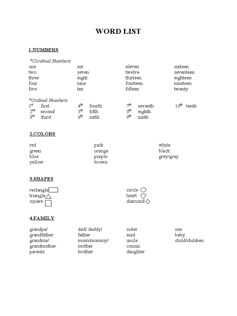 Starters Word List | PDF | Lunch
