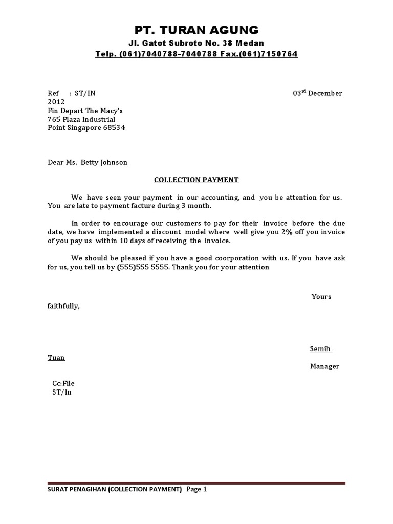 Collection Payment Reminder Letter | PDF
