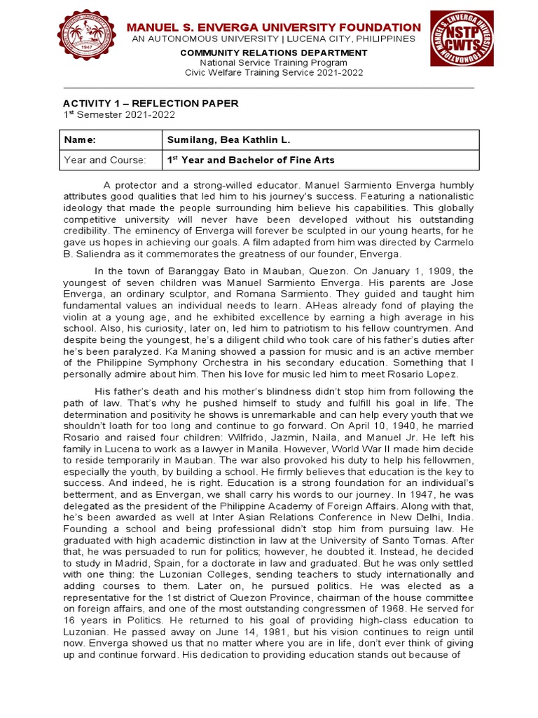 ACT 1 - Reflection Paper | PDF