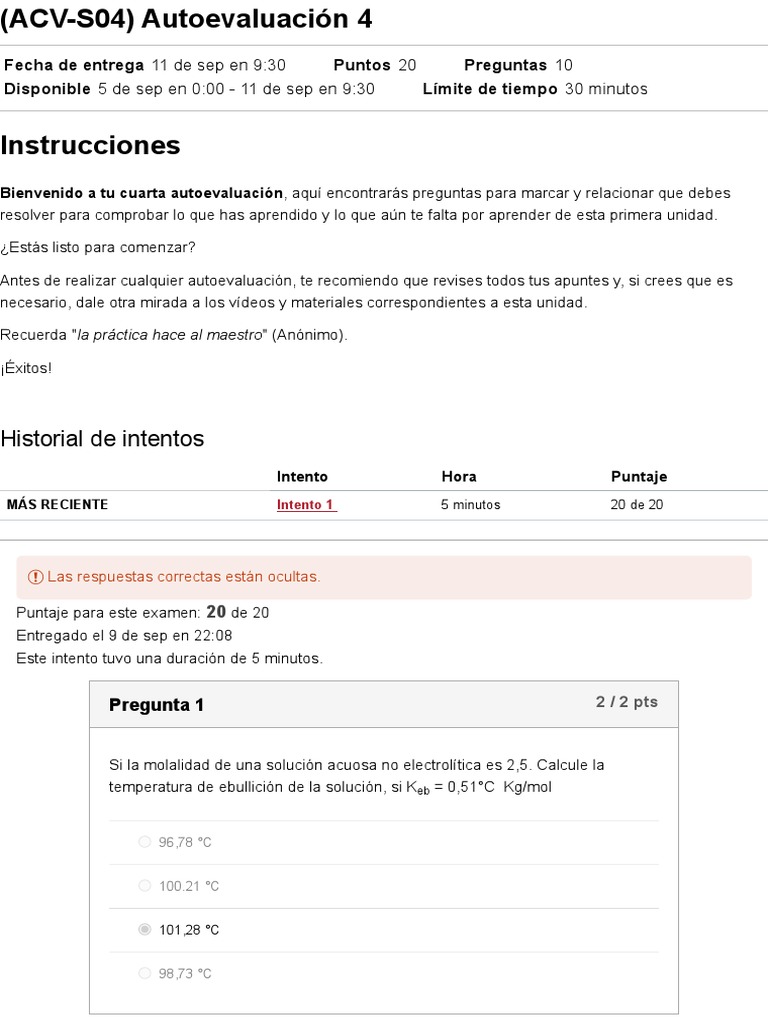 4 (Acv-S04) Autoevaluación 4 - Fisicoquimica (43893) | PDF