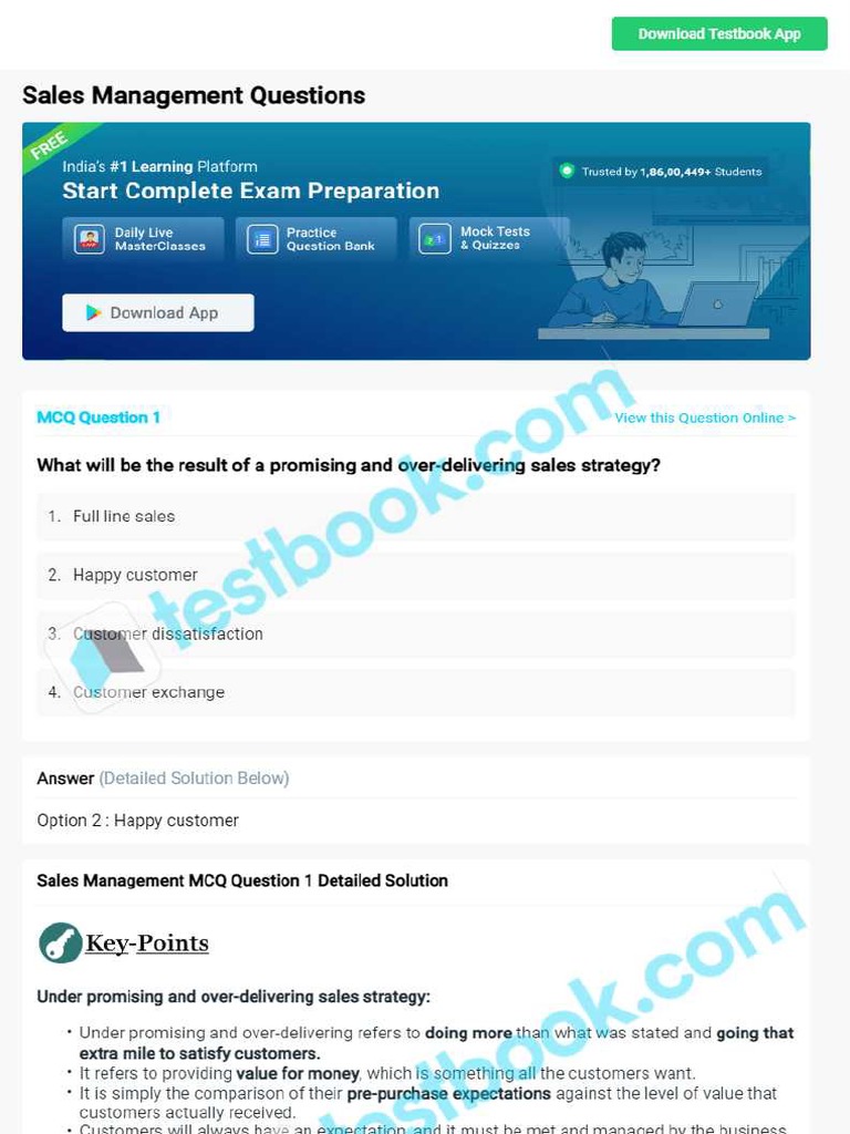 MCQ On Sales Management 5eea6a1439140f30f369f2e3 | PDF