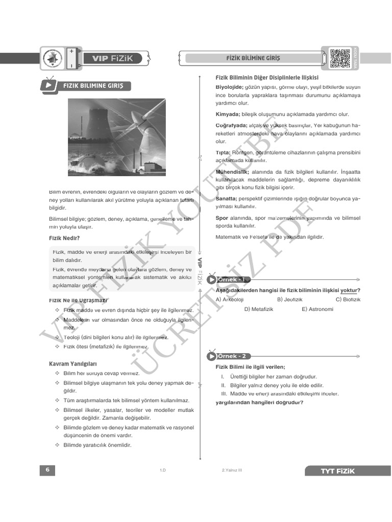 Fizik Bilimine Giriş VIP FİZİK PDF 1 | PDF