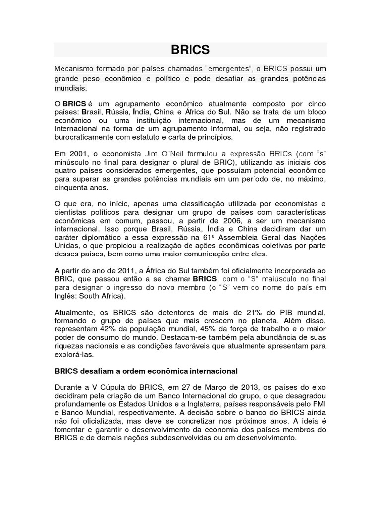 BRICS | PDF | BRIC | Economias