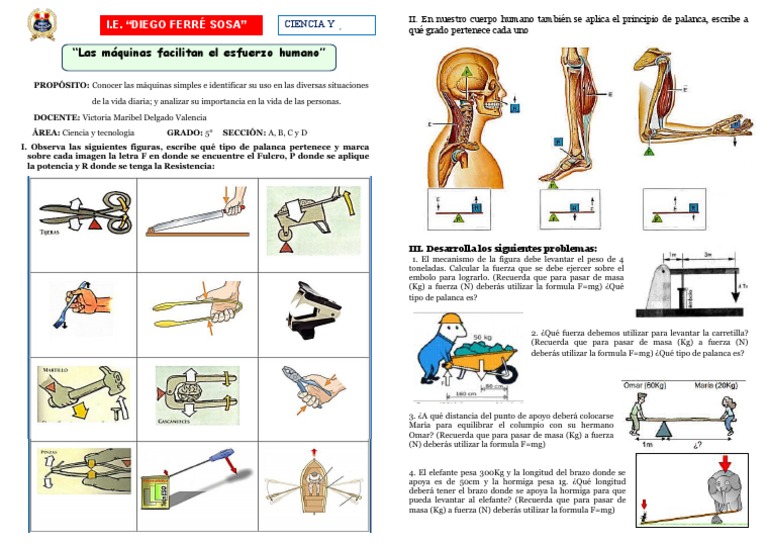 Ficha Máquinas Simples | PDF | Palanca | Ingeniería mecánica