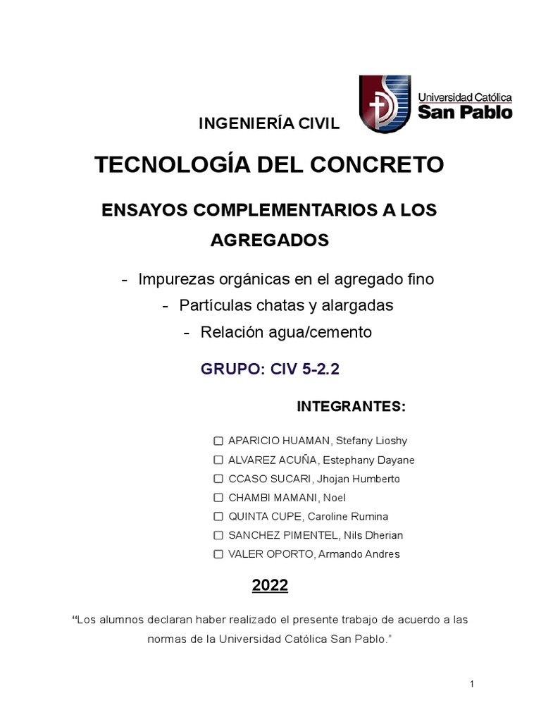 Ensayos Complementarios A Los Agregados | PDF | Hormigón | Química