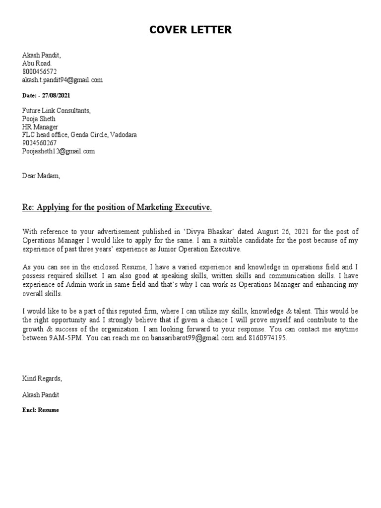 Akash Pandit - Cover Letter | PDF