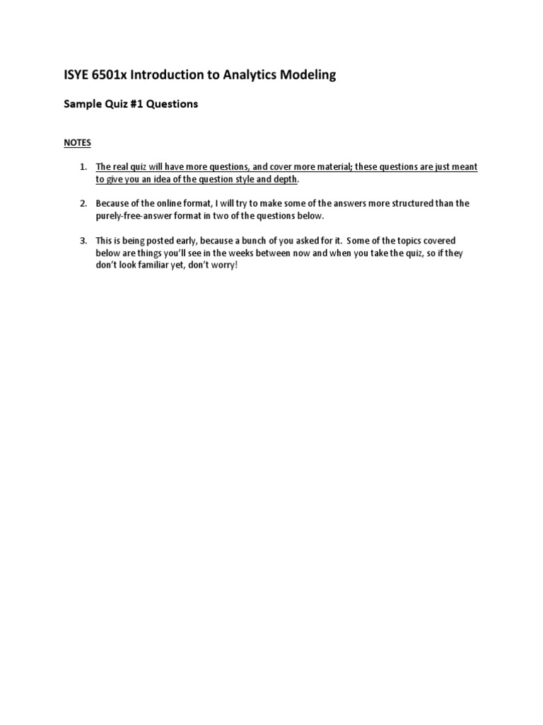 Sample Quiz1 Questions | PDF | Principal Component Analysis | Logistic Regression