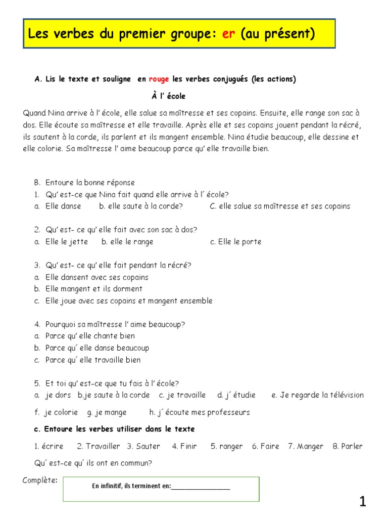 Les Verbes Du Premier Groupe | PDF | Verbe | Linguistique