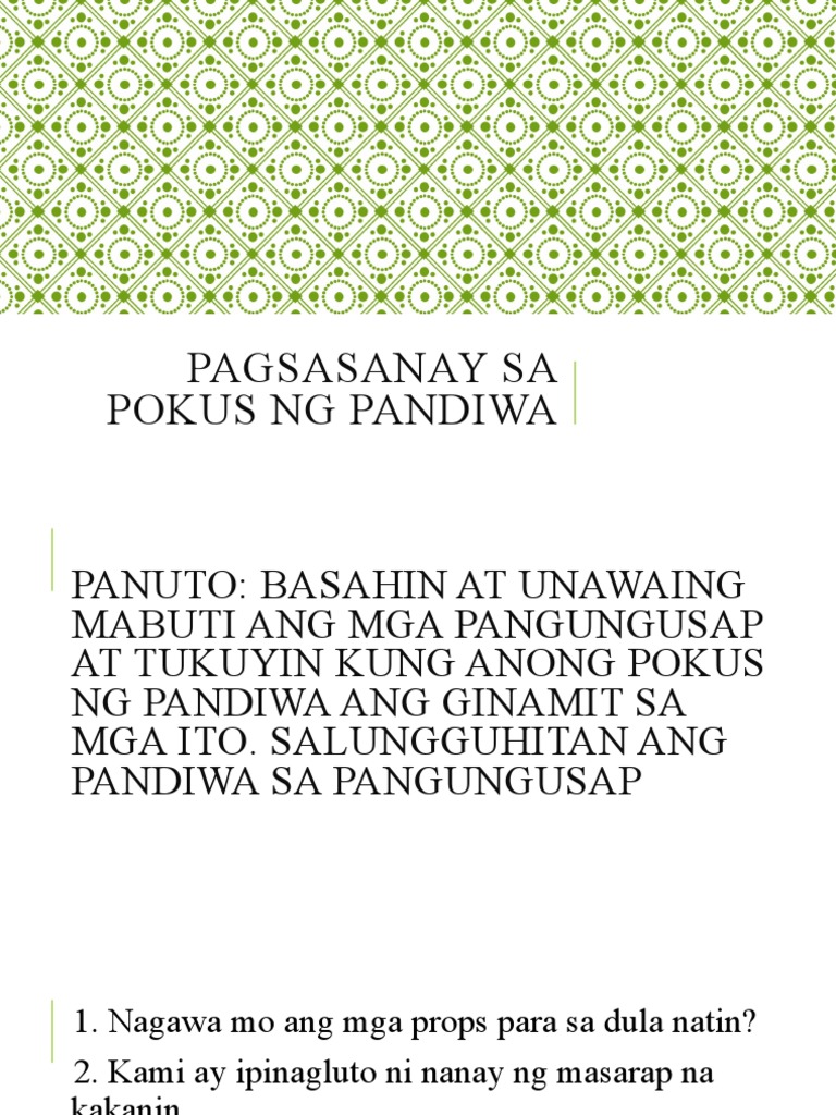 Pagsasanay Sa Pokus NG Pandiwa | PDF