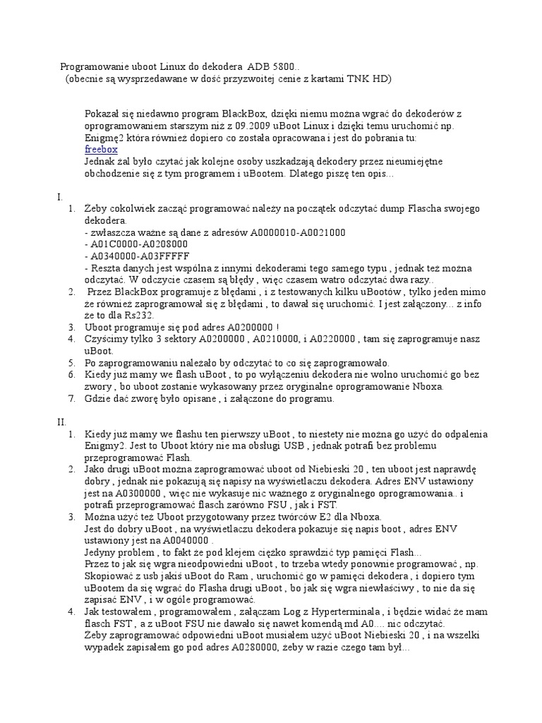 Programowanie Uboot-A Do Nbox ADB - 5800 | PDF
