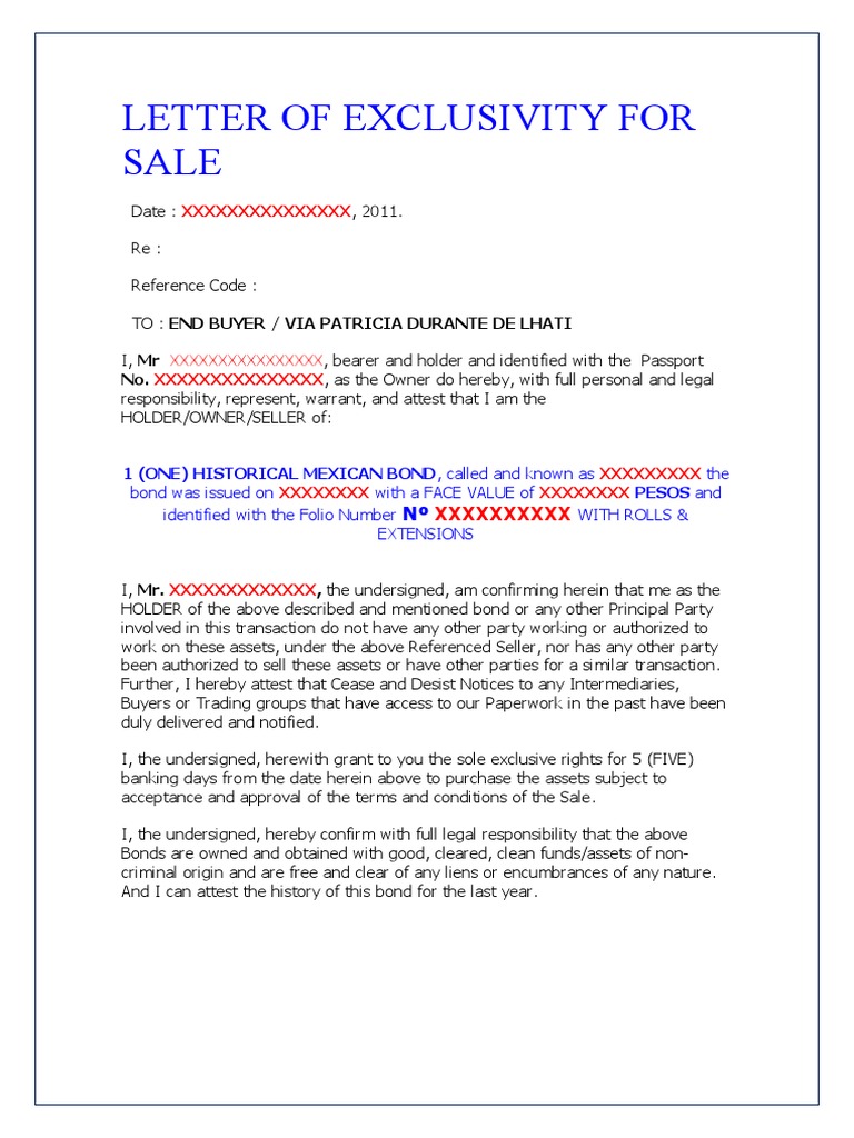Letter of Exclusivity For Sale | PDF