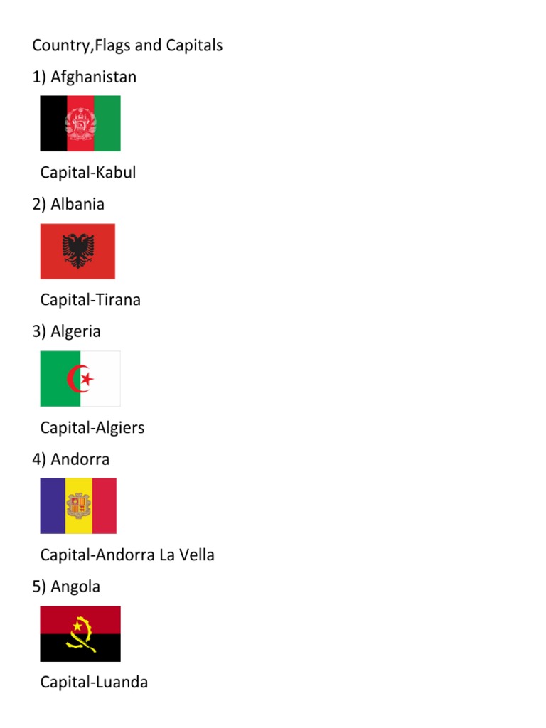 A Comprehensive Listing of Countries, Their Flags and Capital Cities | PDF