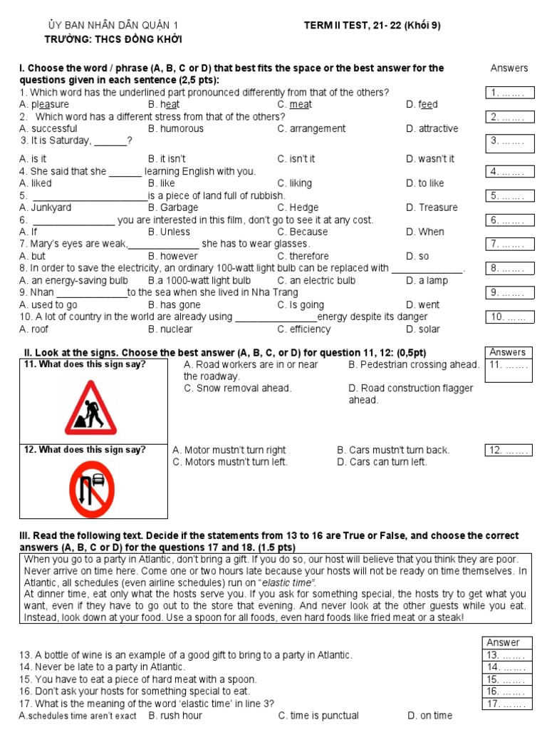 DONGKHOI-de tham khao HK II, K9 (FORM 2) | PDF