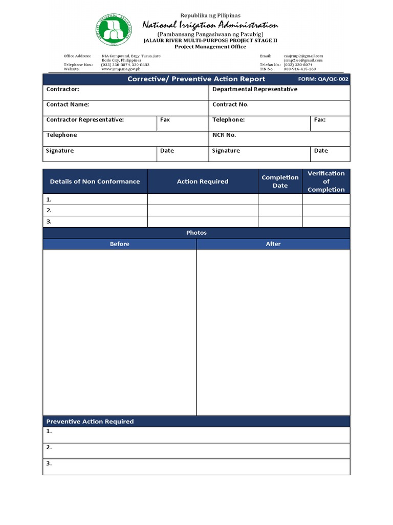 Corrective Preventive Action Report | PDF