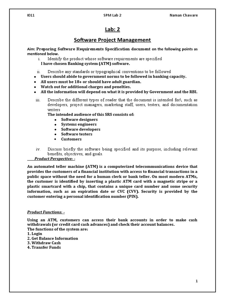 ATM Software Requirements Specification | PDF | Automated Teller Machine | Personal ...