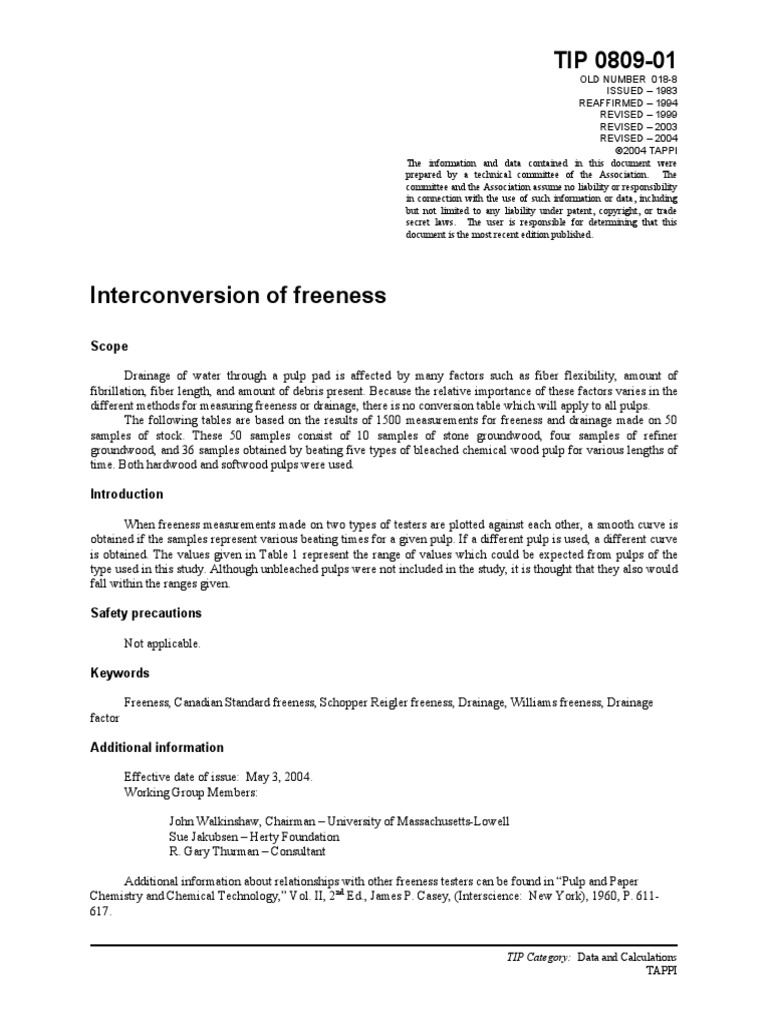 0809-01 Interconversion of Freeness | PDF | Pulp (Paper)