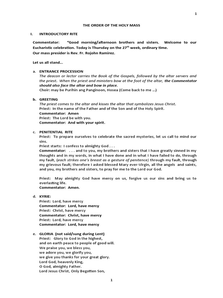 CELEBRATION OF THE HOLY MASS Print | PDF | God The Father | Eucharist