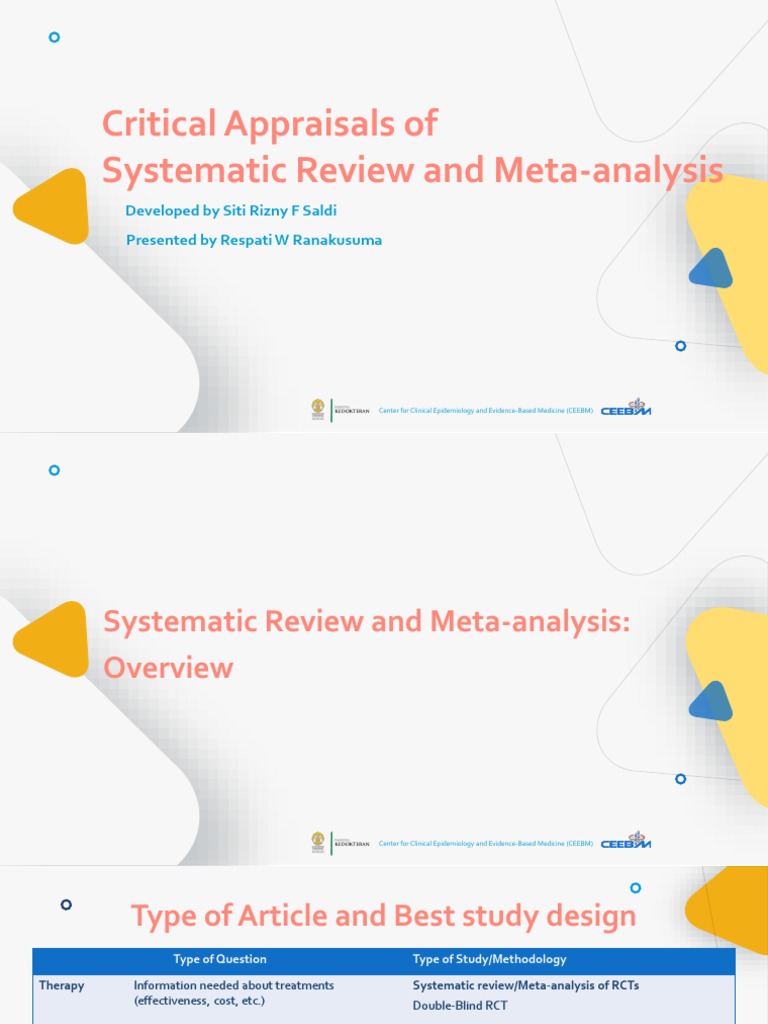 Critical Appraisals of SR-MA | PDF | Systematic Review | Evidence Based ...