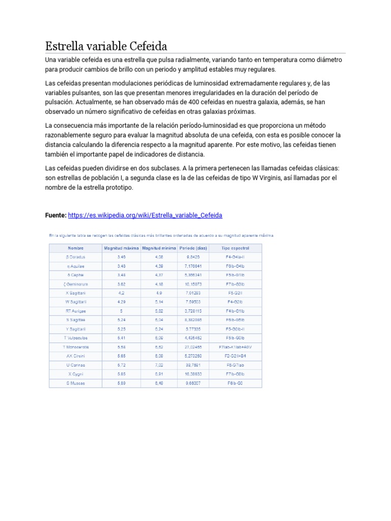 Estrellas Variables Cefeidas y su Brillo | PDF | Estrellas | Objetos ...