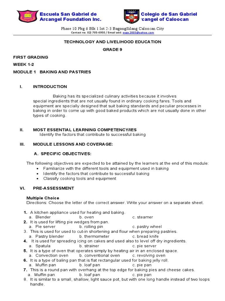 1st TLE 9 MODULE 1 - Week 1 | PDF | Baking | Cakes