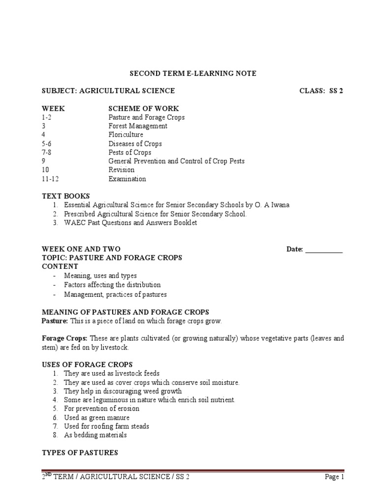 SS2 Agricultural Science Second Term Notes | PDF