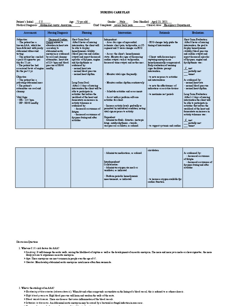 Healthcare - Nursing Care Plan - Decreased Cardiac Output | PDF | Heart | Blood Pressure