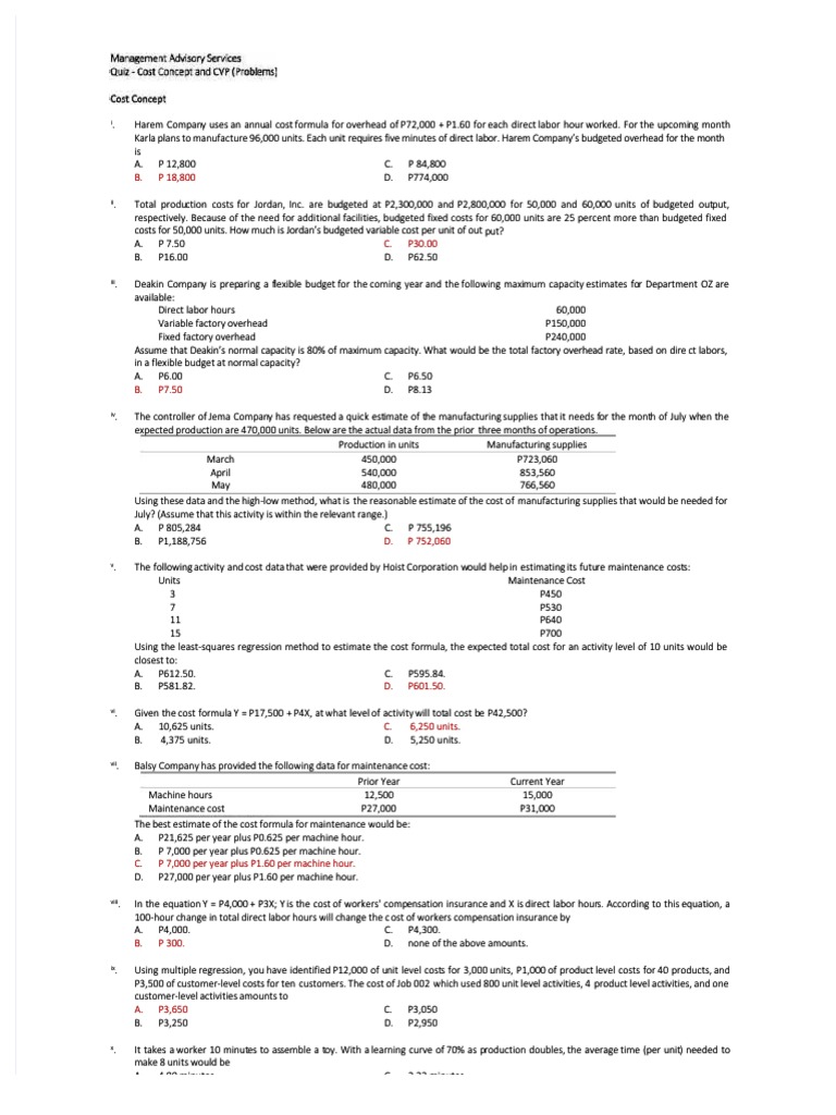Cost Concept and CVP Problems With Answers | PDF
