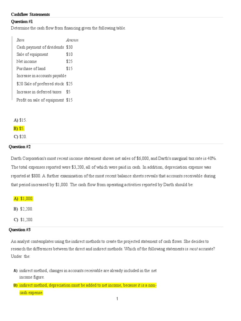 Cashflow Statements - 15 Questions With Answers | PDF | Cash Flow ...