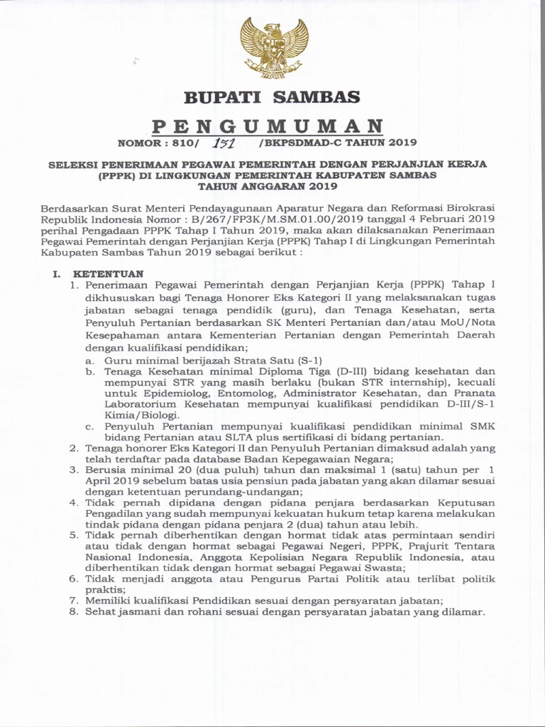 Pengumuman PPPK Tahap I Pemkab Sambas | PDF