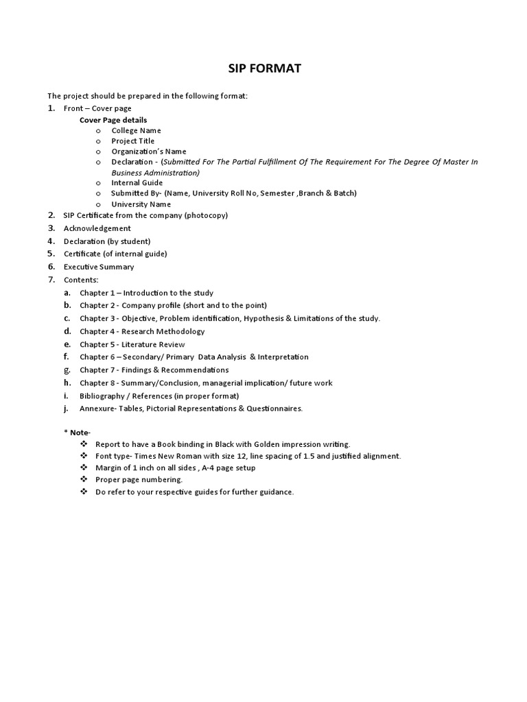 SIP Format | PDF | Career & Growth