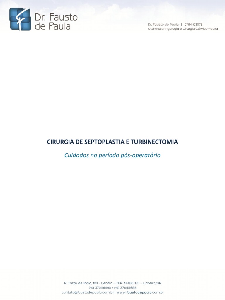 Cuidados Pós-Operatórios: Septoplastia | PDF | Dor | Cirurgia