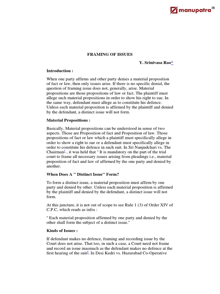 Framing Issues in Civil Procedure Code | PDF