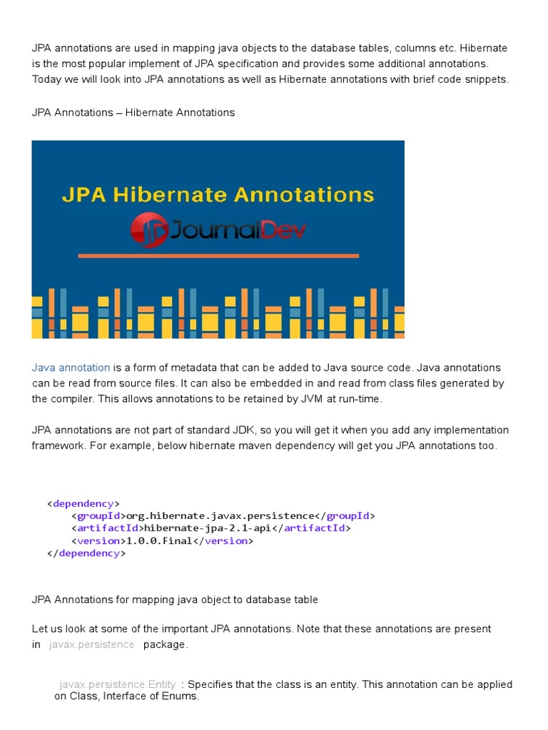 JPA Annotations - Hibernate Annotations - JournalDev | PDF | Software | Computer Science
