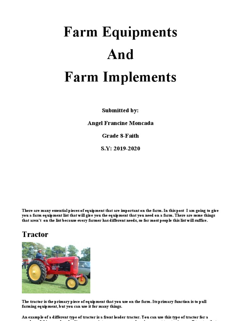 A Comprehensive List of Essential Farm Equipment and Implements | PDF ...