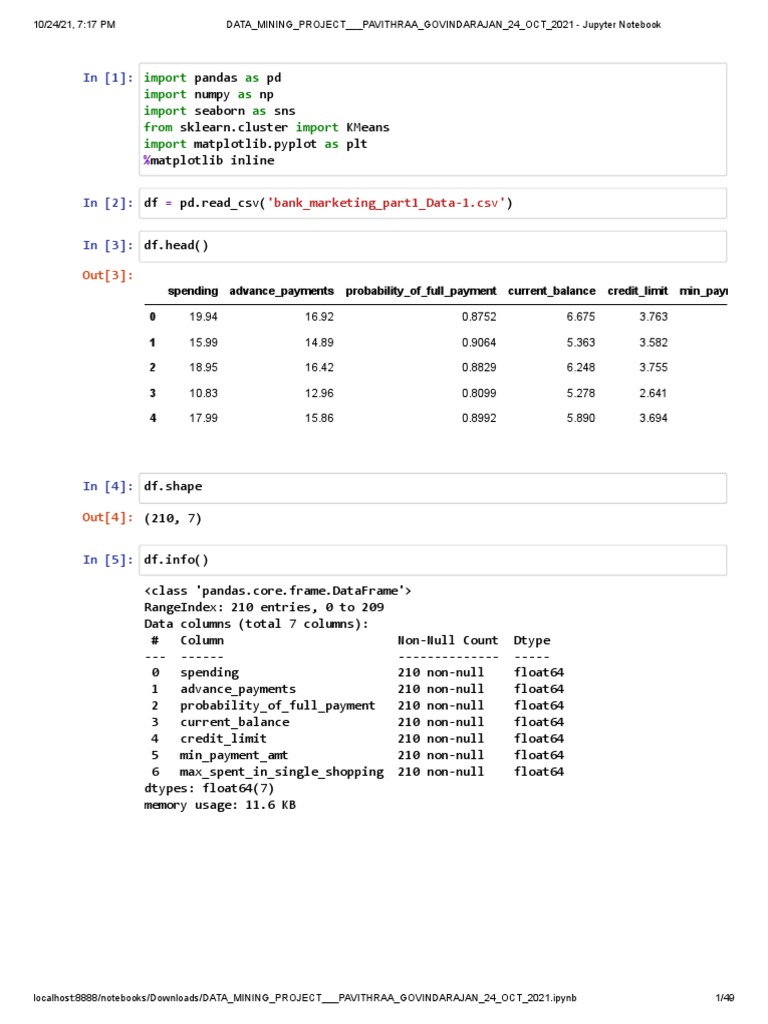 DATA MINING PROJECT PAVITHRAA GOVINDARAJAN 24 OCT 2021 Jupyter Notebook ...