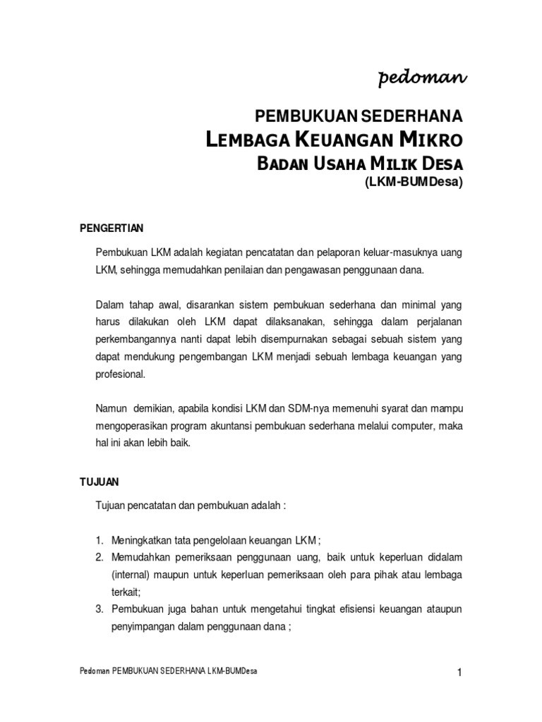 Panduan Pembukuan LKM-BUMDesa Sederhana | PDF
