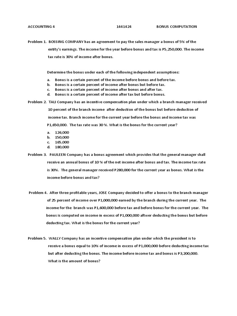 Acctg 4. Bonus Computation4 | PDF