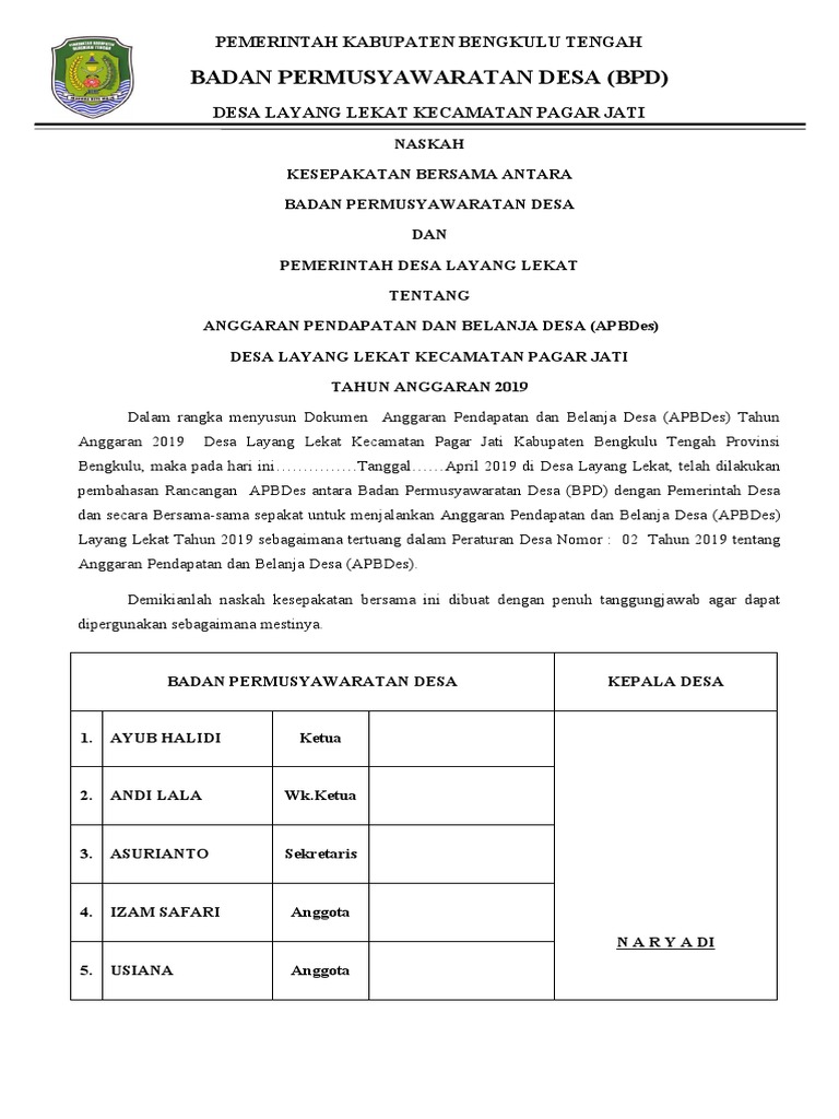 Kesepakatan BPD | PDF