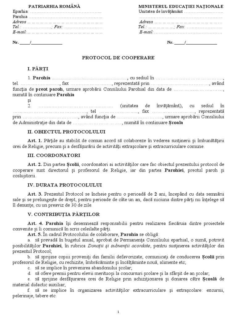 Model Parteneriat Biserica Scoala | PDF
