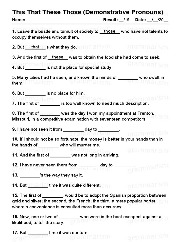 Grammarism This That These Those Test 1 1327759 | PDF