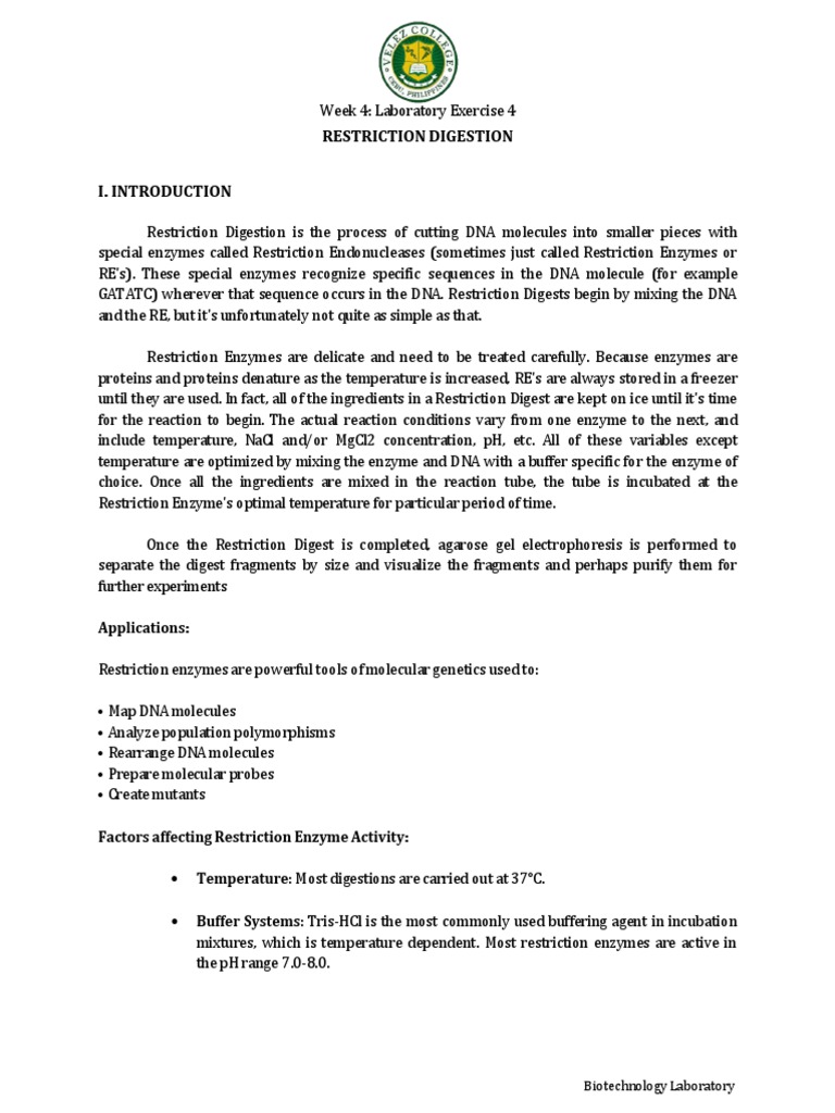 W4-Restriction Digestion Labrep 1 | PDF | Restriction Enzyme | Dna