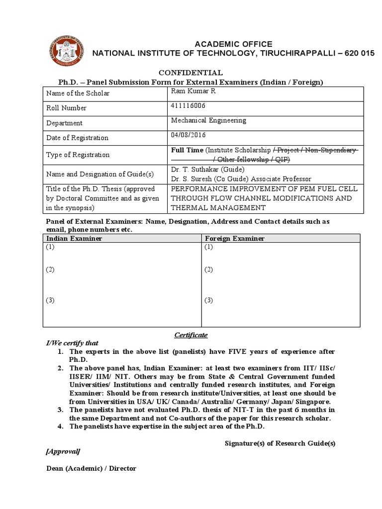 Ph.D. Panel Submission for Examiners | PDF