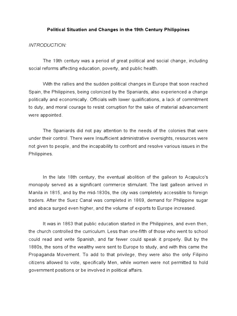 Political Situation and Changes in The 19th Century Philippines | PDF