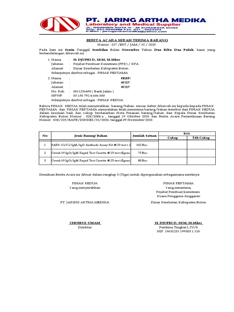 Contoh BAST Serah Terima Barang | PDF