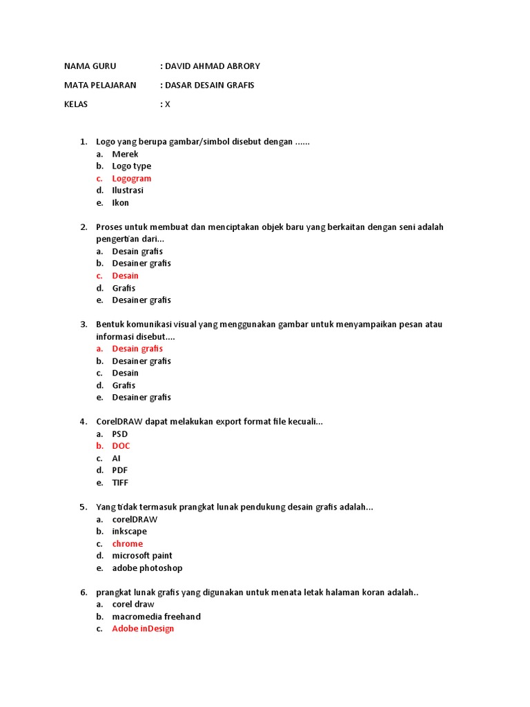 Soal Uts Dasar Desain Grafis Kelas X | PDF | Art