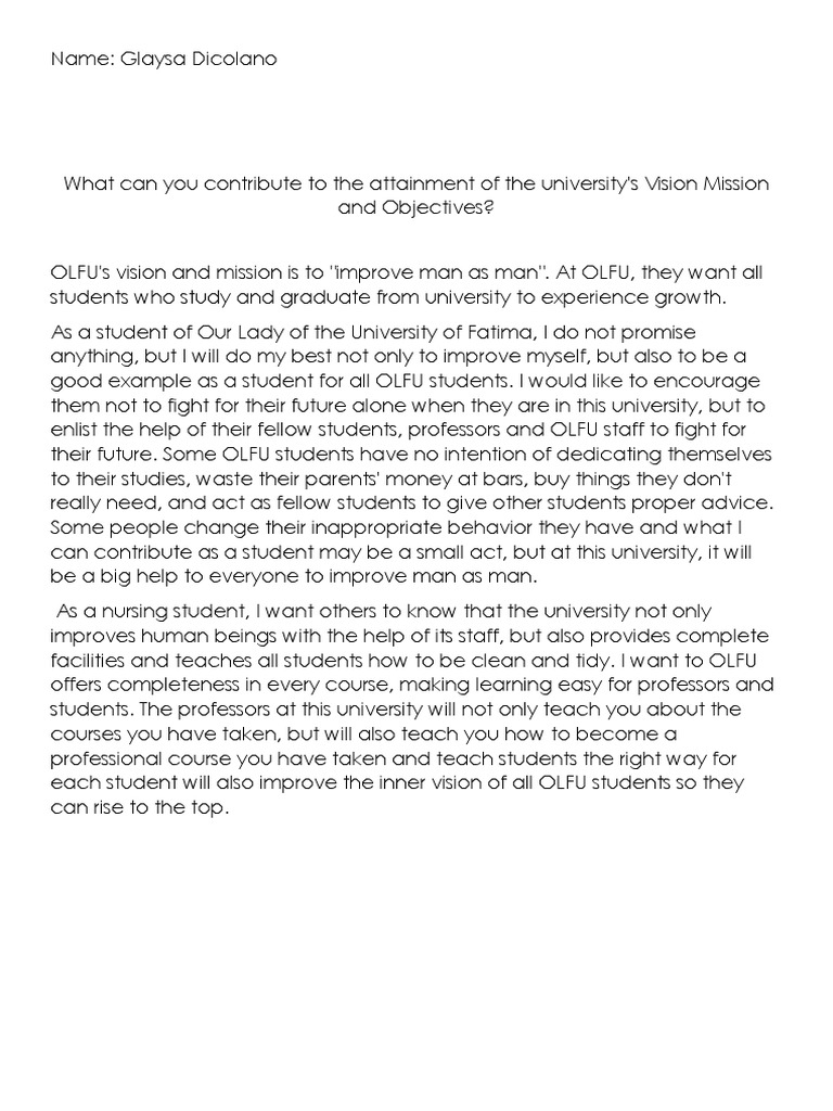 Attainment of The University's VMO What Can You Contribute To The ...