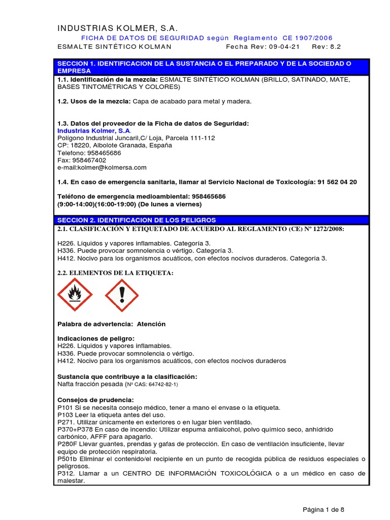 FDS - Pintura - ESMALTE SINTETICO KOLMAN | PDF