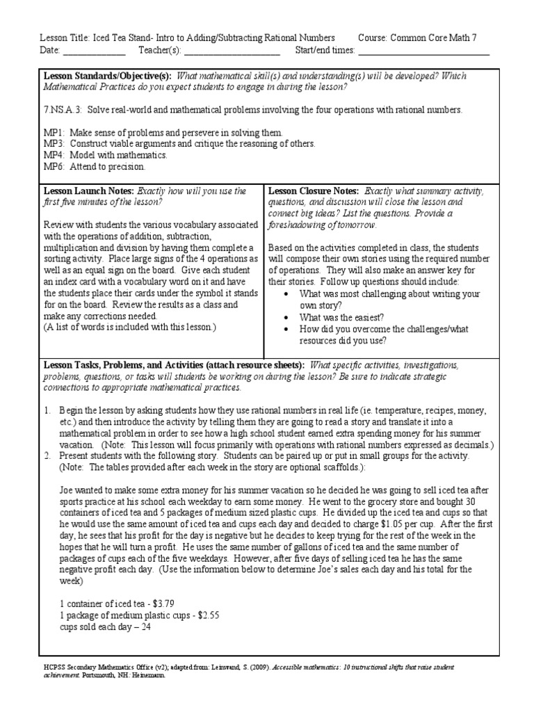7 Ns A 3 Lesson Iced Tea Stand | PDF